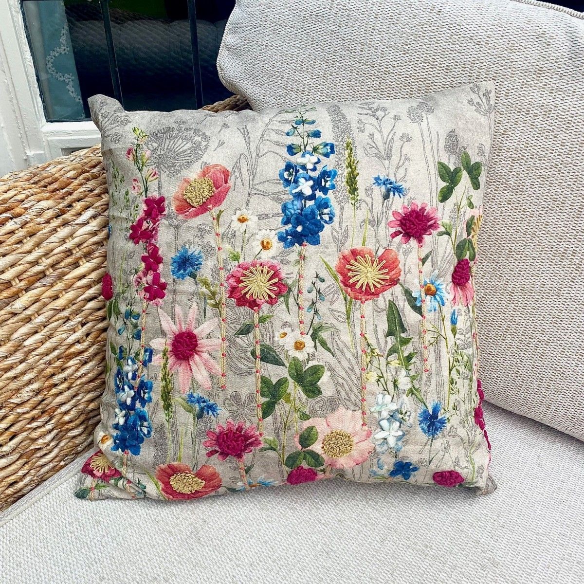 100% Cotton Hand Embroidered Cushions - At home in the country