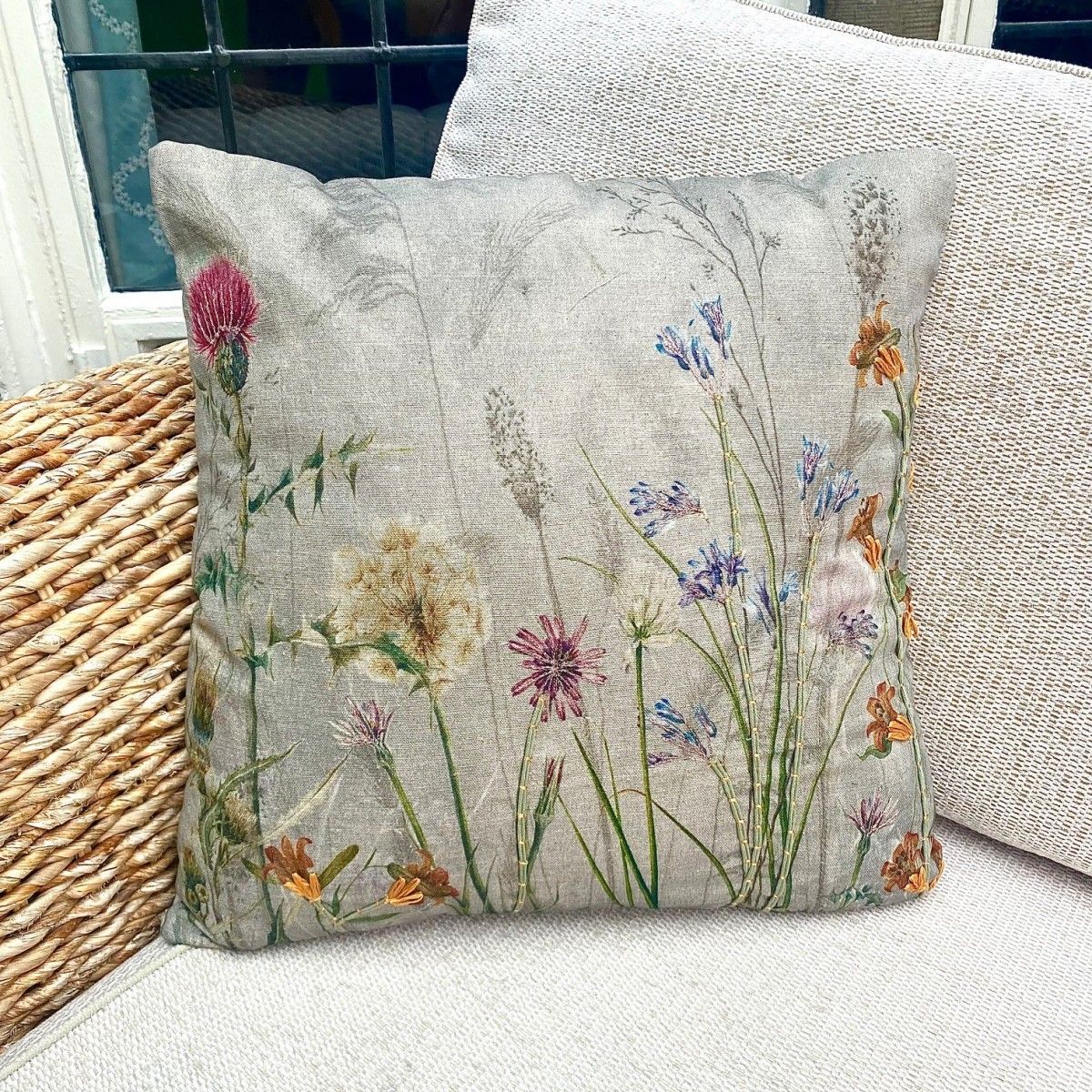 100% Cotton Hand Embroidered Cushions - At home in the country